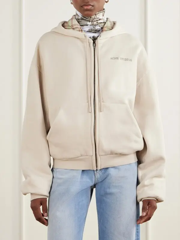 Acne Studios Embroidered Cotton Zip-up Hoodie - Neutrals