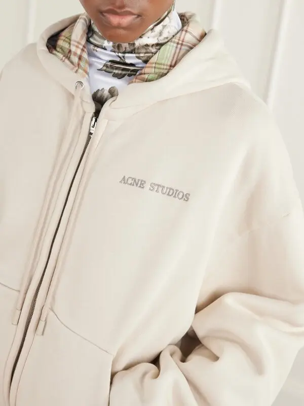 Acne Studios Embroidered Cotton Zip-up Hoodie - Neutrals