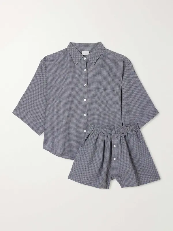 DEIJI STUDIOS 03 Checked Linen Shirt And Shorts Set