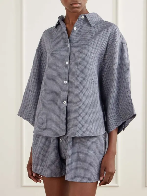 DEIJI STUDIOS 03 Checked Linen Shirt And Shorts Set