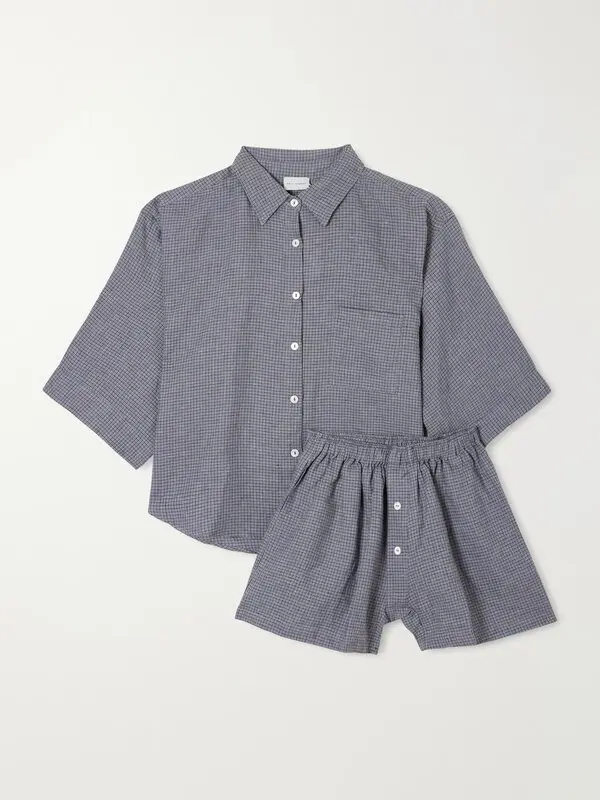 DEIJI STUDIOS 03 Checked Linen Shirt And Shorts Set