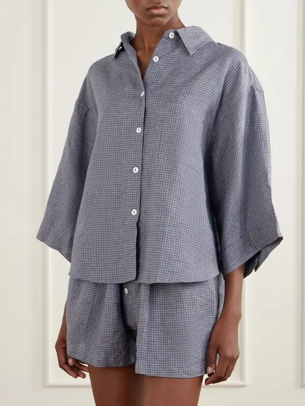 DEIJI STUDIOS 03 Checked Linen Shirt And Shorts Set