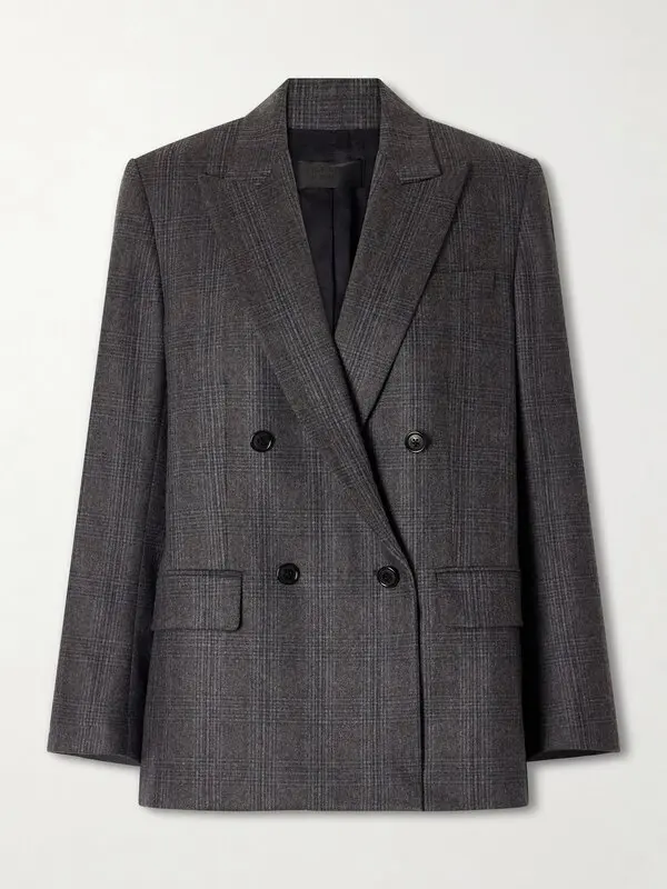 NILI LOTAN Leston Checked Wool-blend Blazer - Gray