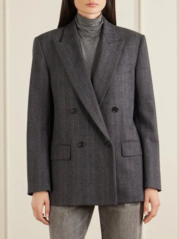 NILI LOTAN Leston Checked Wool-blend Blazer
