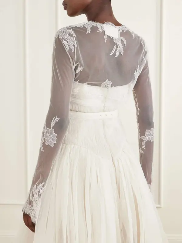 DANIELLE FRANKEL Taylor Lace-appliqué Tulle Cropped Bolero