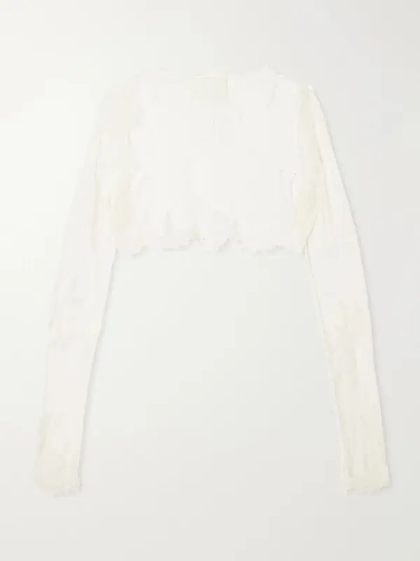 DANIELLE FRANKEL Taylor Lace-appliqué Tulle Cropped Bolero - Neutrals