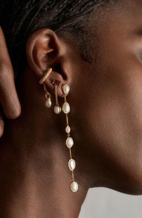 AWE INSPIRED Molten Pearl Linear Drop Earrings
