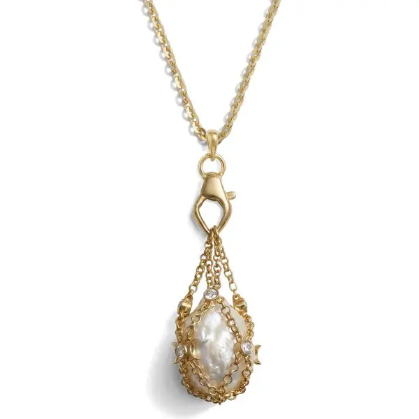 AWE INSPIRED Wishing Stone Pendant Necklace - Metallic Gold