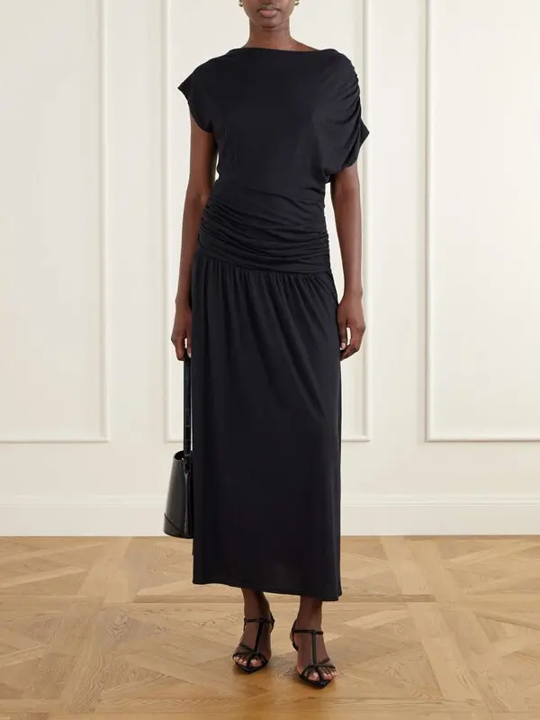 LA LIGNE Milla Draped Cotton-blend Jersey Maxi Dress