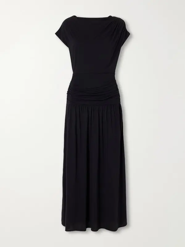 LA LIGNE Milla Draped Cotton-blend Jersey Maxi Dress - Black