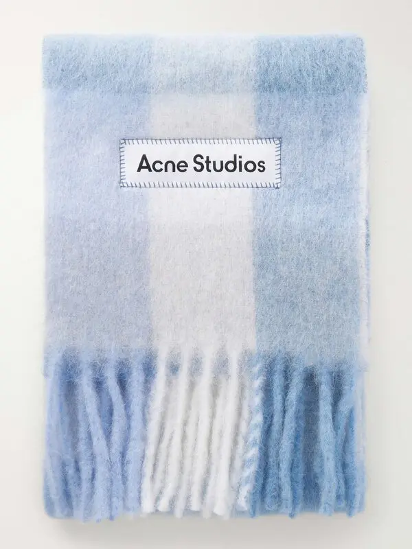 Acne Studios Fringed Checked Brushed-knit Scarf