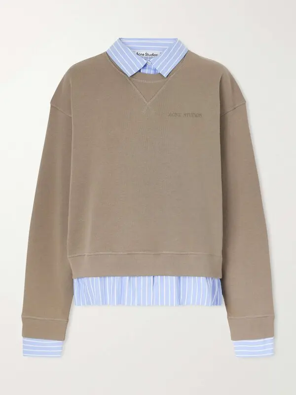 Acne Studios Layered Striped Poplin-trimmed Cotton-fleece Sweatshirt