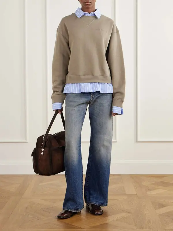 Acne Studios Layered Striped Poplin-trimmed Cotton-fleece Sweatshirt