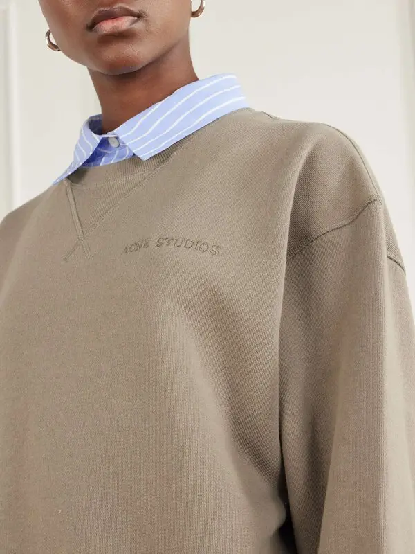 Acne Studios Layered Striped Poplin-trimmed Cotton-fleece Sweatshirt