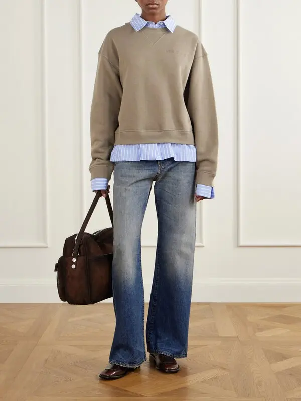 Acne Studios Layered Striped Poplin-trimmed Cotton-fleece Sweatshirt - Neutrals