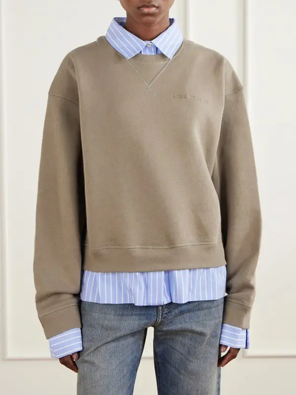 Acne Studios Layered Striped Poplin-trimmed Cotton-fleece Sweatshirt - Neutrals