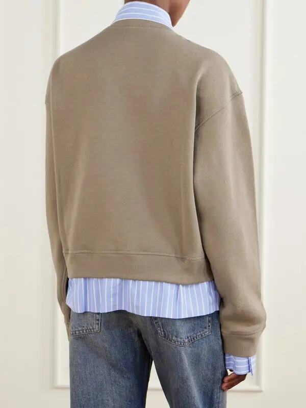 Acne Studios Layered Striped Poplin-trimmed Cotton-fleece Sweatshirt - Neutrals
