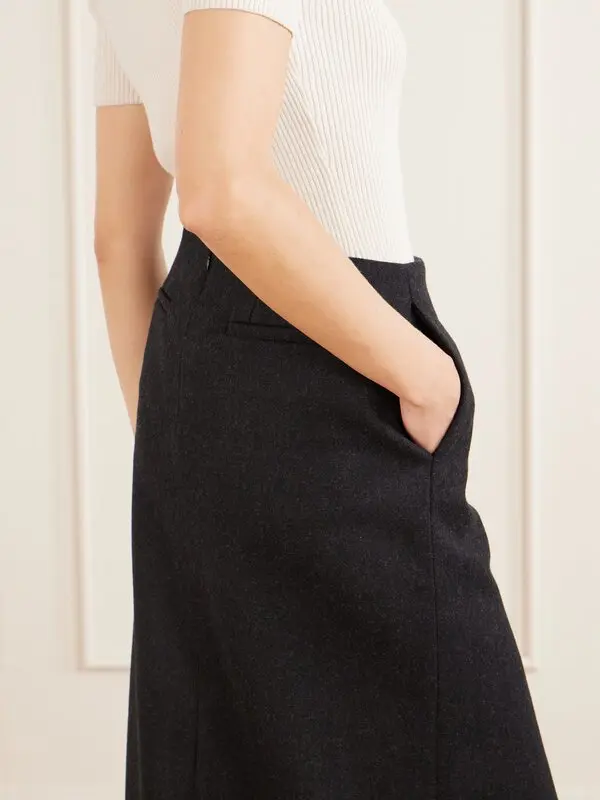 NILI LOTAN Mariha Wool-twill Midi Skirt - Black