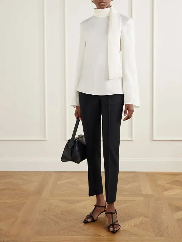 RÓHE Pintucked Grain De Poudre Skinny Pants