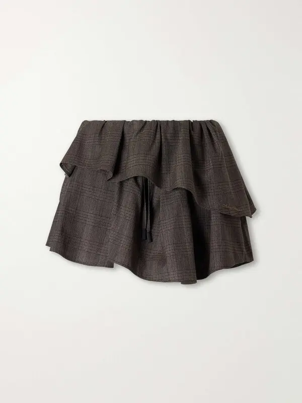Acne Studios Checked Logo-embroidered Wool-blend Mini Skirt