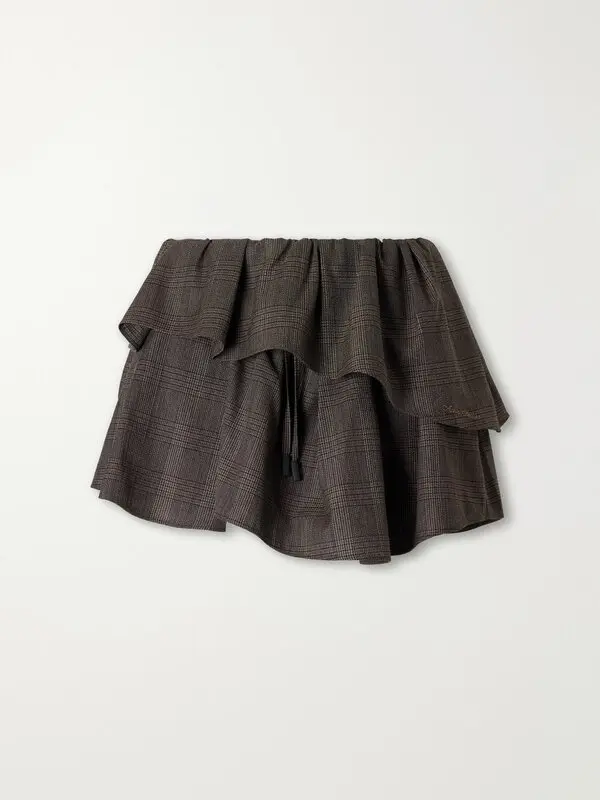 Acne Studios Checked Logo-embroidered Wool-blend Mini Skirt - Brown