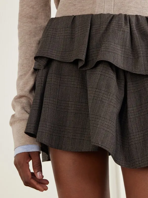 Acne Studios Checked Logo-embroidered Wool-blend Mini Skirt - Brown