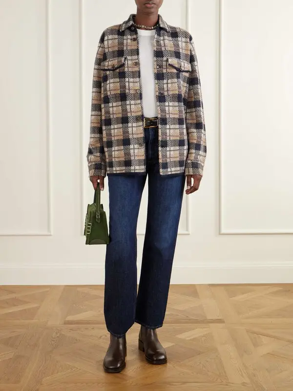 Guest In Residence Checked Cashmere Cardigan