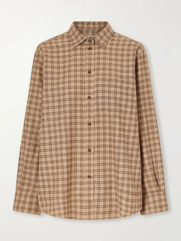 RÓHE Checked Wool-blend Shirt - Brown