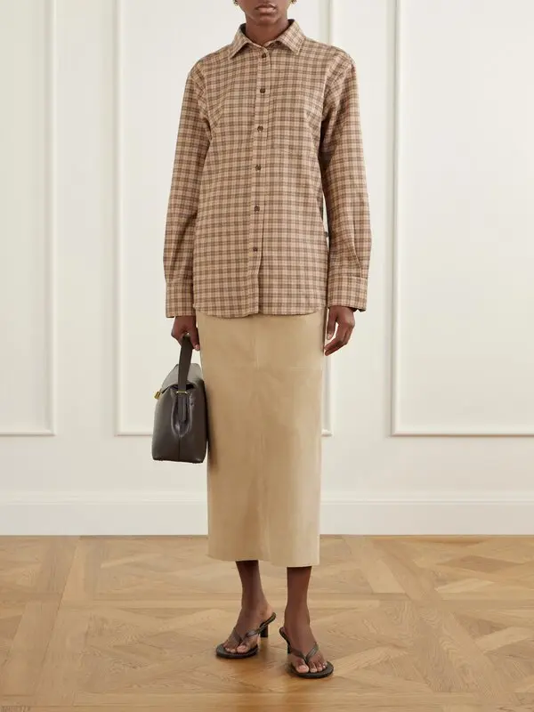 RÓHE Checked Wool-blend Shirt - Brown