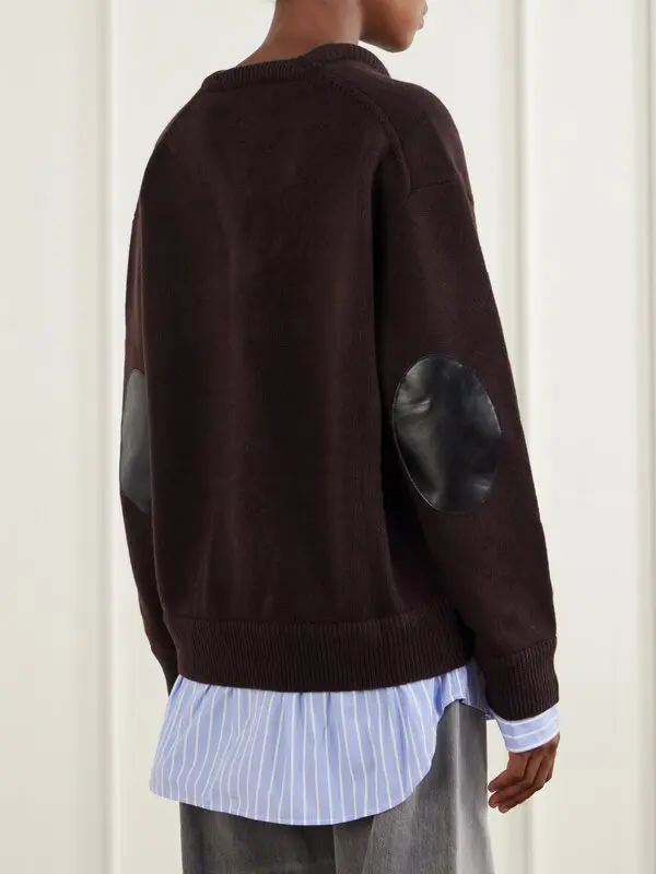 Acne Studios Layered Striped Poplin-trimmed Wool Sweater - Brown