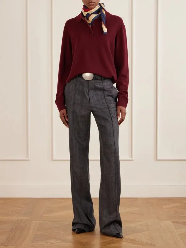 NILI LOTAN Etoile Pleated Checked Wool And Cashmere-blend Felt Straight-leg Pants