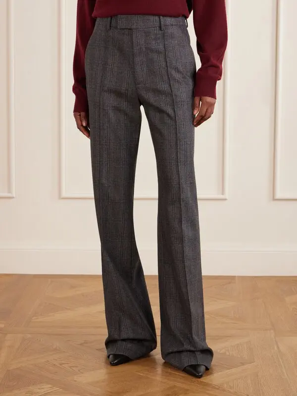 NILI LOTAN Etoile Pleated Checked Wool And Cashmere-blend Felt Straight-leg Pants