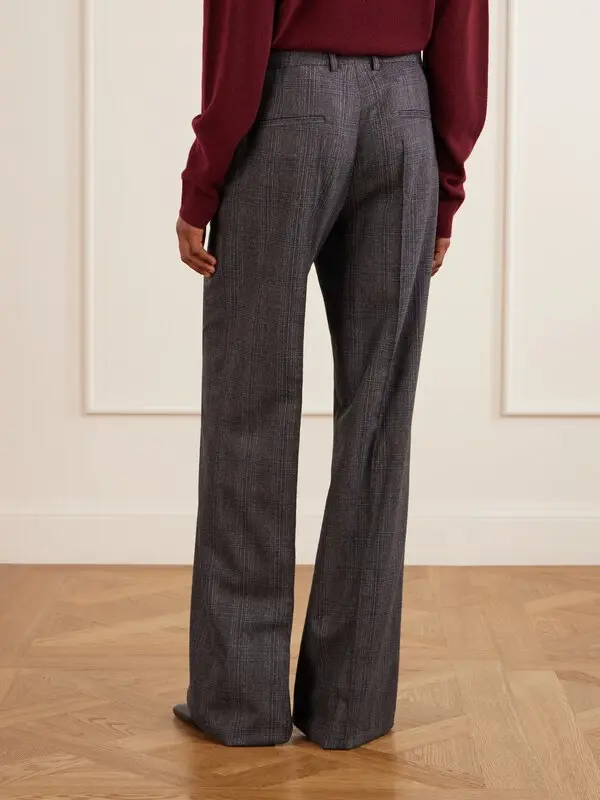 NILI LOTAN Etoile Pleated Checked Wool And Cashmere-blend Felt Straight-leg Pants