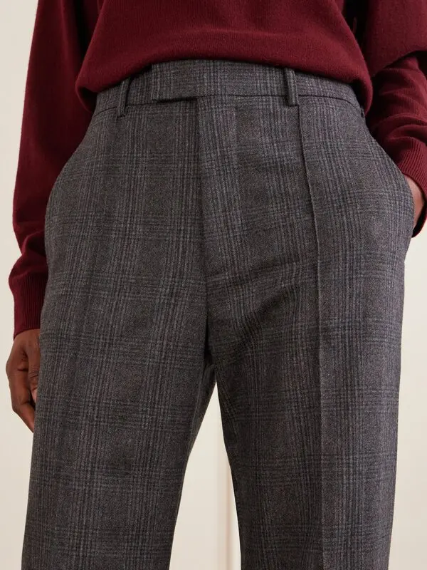 NILI LOTAN Etoile Pleated Checked Wool And Cashmere-blend Felt Straight-leg Pants