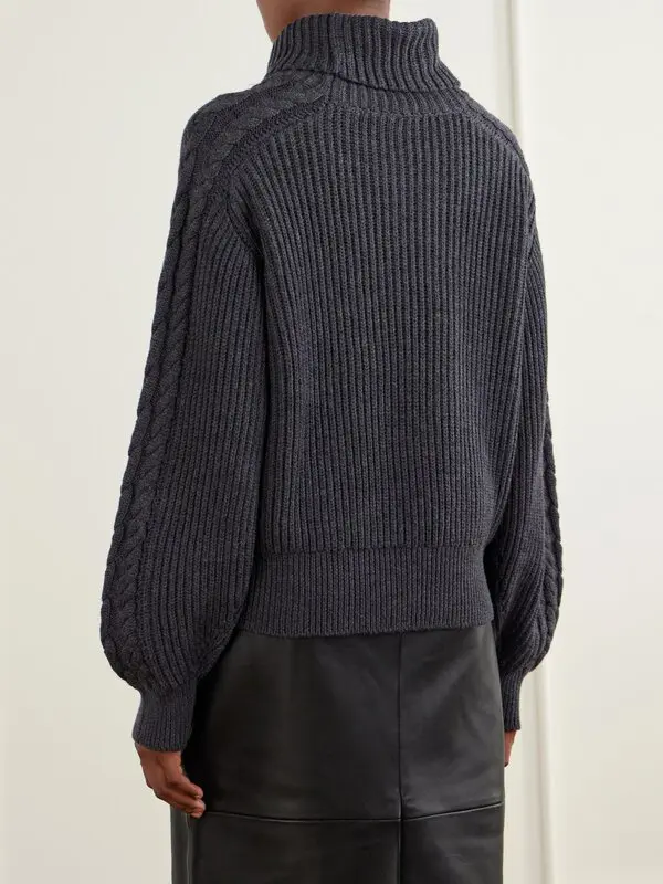 JOSEPH Alodina Ribbed Wool Turtleneck Sweater - Gray