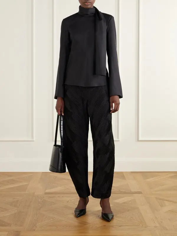RÓHE Plissé Satin Tapered Pants