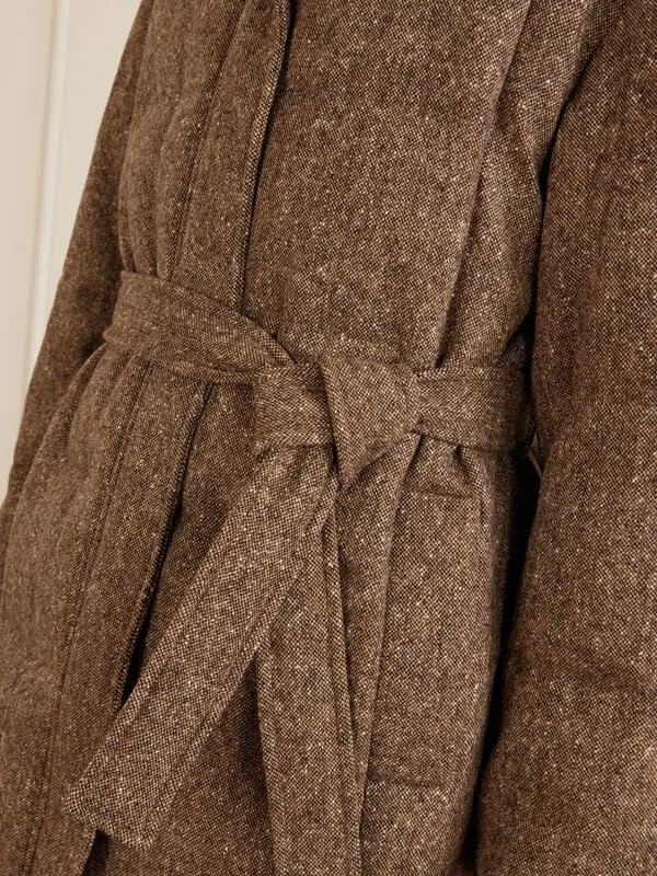 Brunello Cucinelli Hooded Belted Padded Quilted Shearling-trimmed Wool-blend Down Jacket