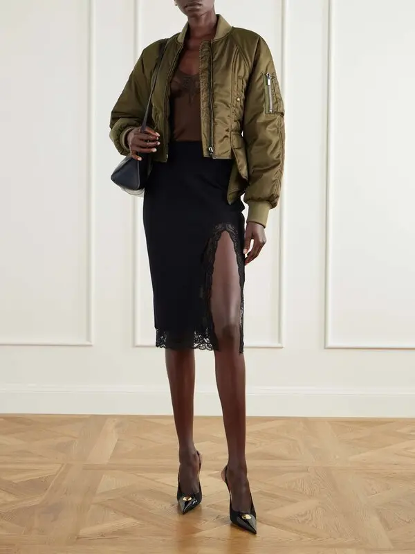 Balmain Paneled Cropped Satin Jacket - Army Green