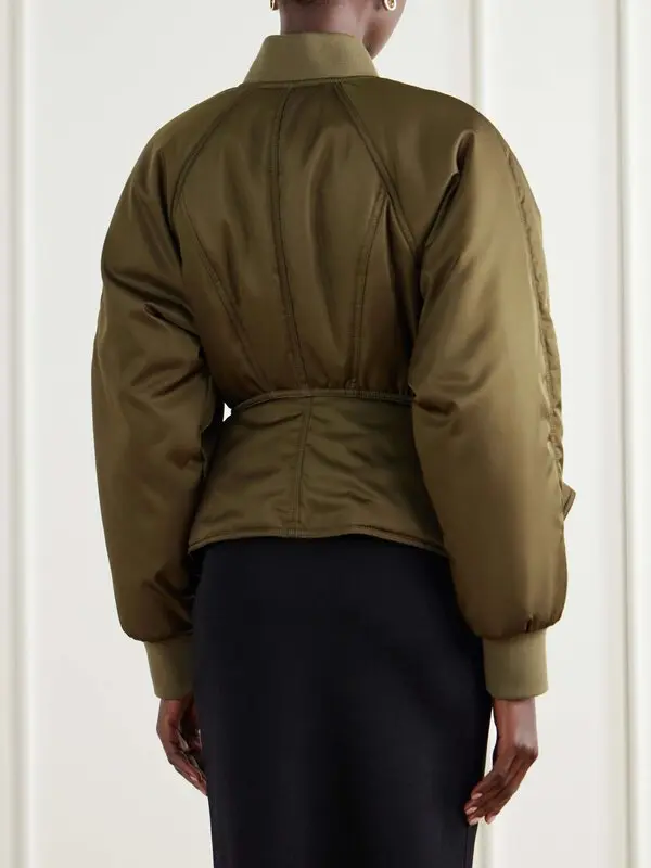 Balmain Paneled Cropped Satin Jacket - Army Green
