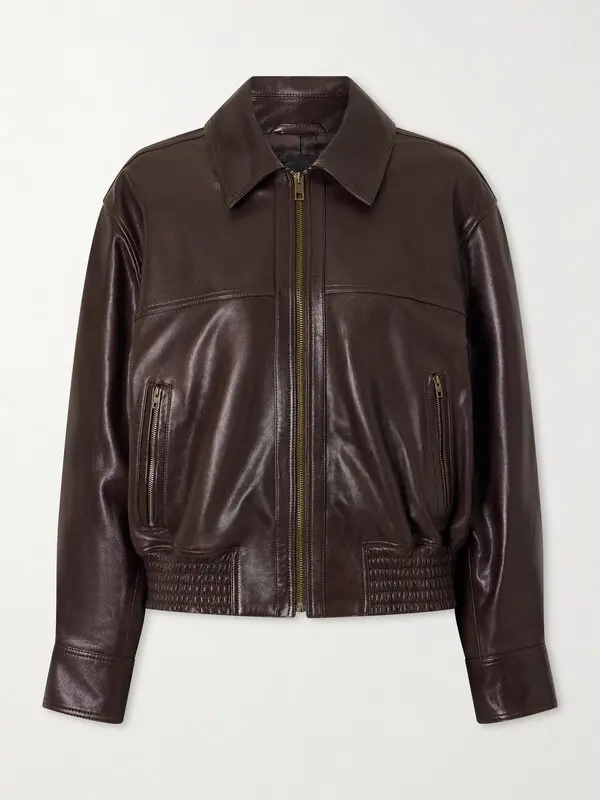 NILI LOTAN Aime Leather Bomber Jacket - Brown