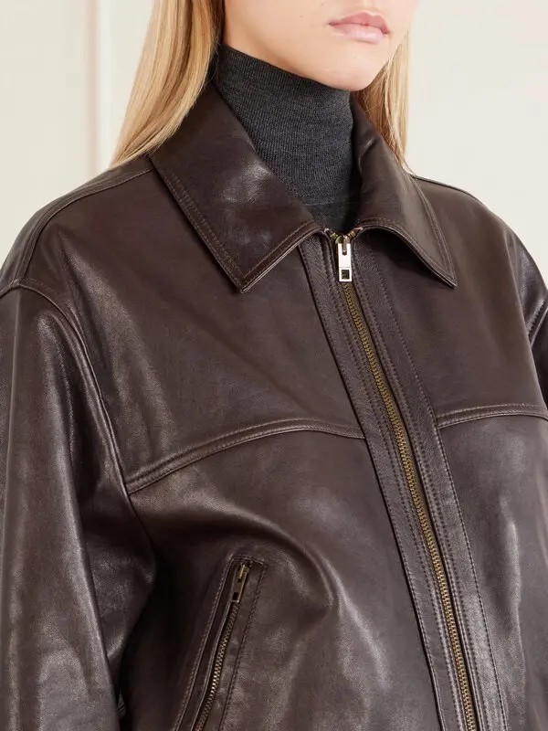 NILI LOTAN Aime Leather Bomber Jacket - Brown