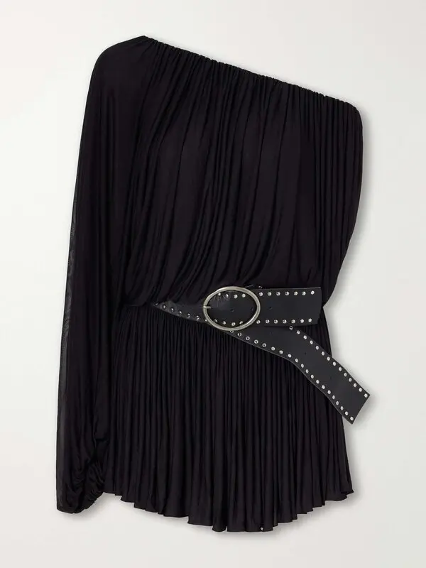 Christopher Esber Bayamo Belted One-shoulder Mesh Mini Dress