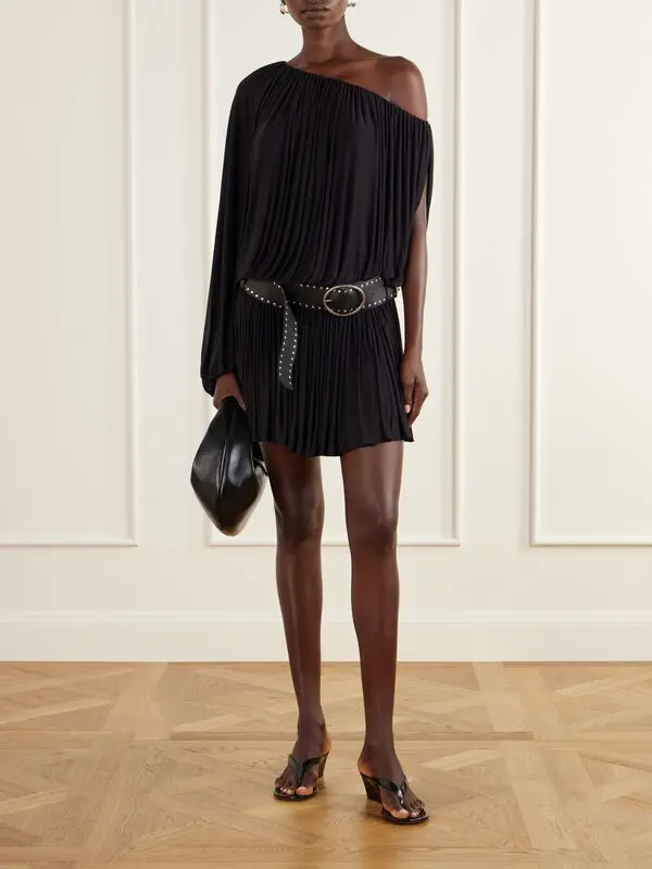Christopher Esber Bayamo Belted One-shoulder Mesh Mini Dress