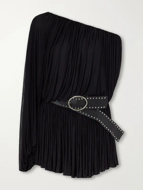 Christopher Esber Bayamo Belted One-shoulder Mesh Mini Dress - Black