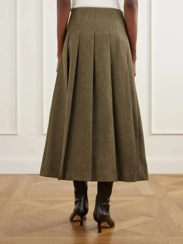 RÓHE Pleated Grain De Poudre Midi Skirt