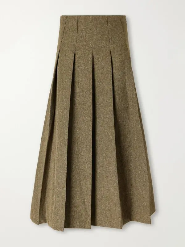 RÓHE Pleated Grain De Poudre Midi Skirt - Green