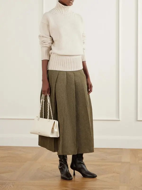 RÓHE Pleated Grain De Poudre Midi Skirt - Green