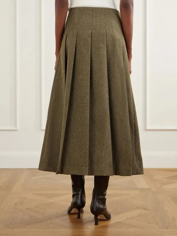 RÓHE Pleated Grain De Poudre Midi Skirt - Green