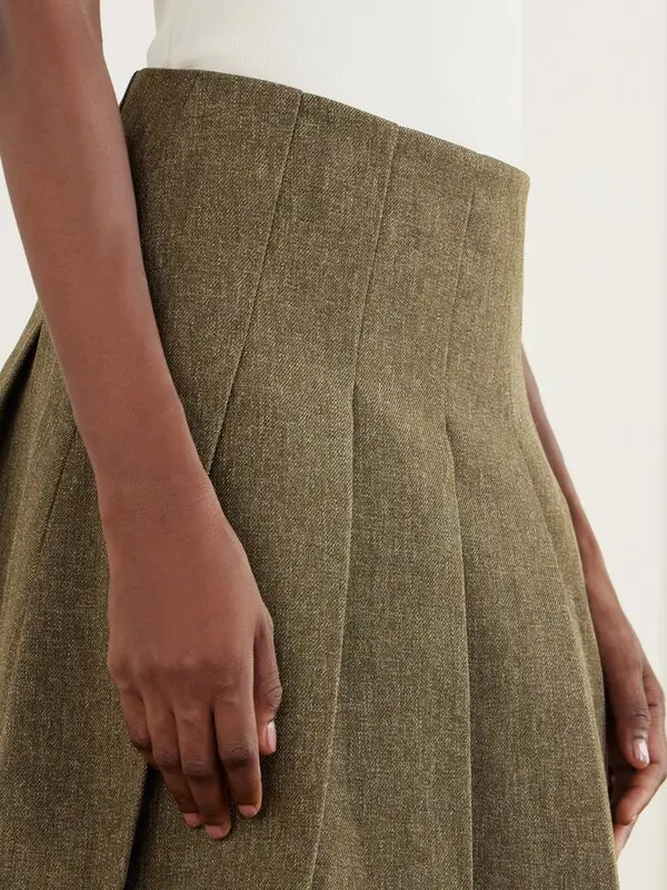 RÓHE Pleated Grain De Poudre Midi Skirt - Green