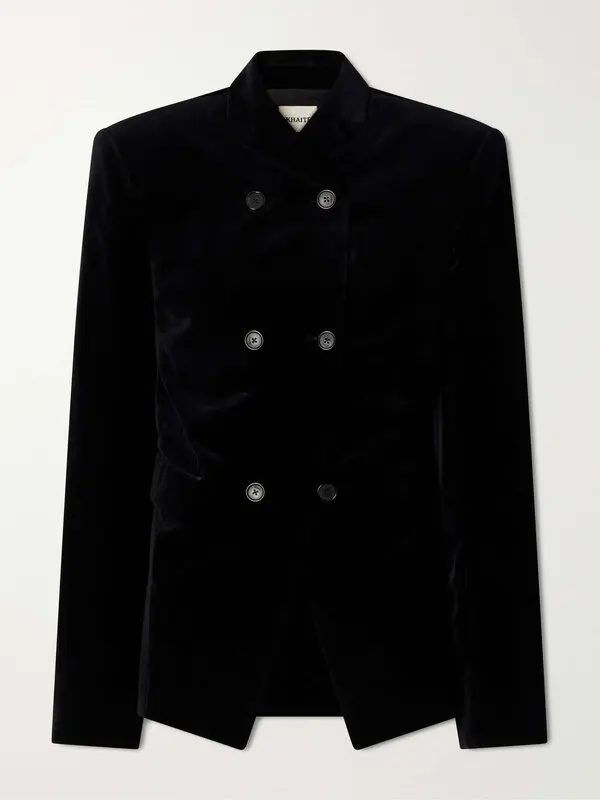 Khaite Rolo Velvet Cotton-blend Double-breasted Blazer